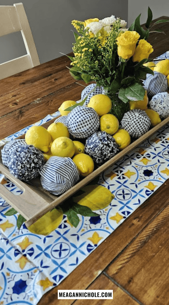 $15 Italian Themed Centerpiece with Lemons and Grocery Store Flowers
